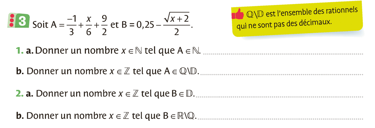 Nombres et calculs - Fiche 01 : Ensembles de nombres - Exercice n°3