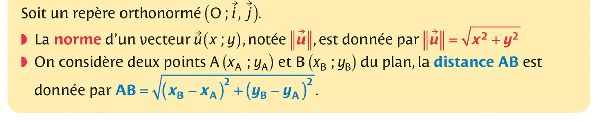 Géométrie - Fiche 26 : Distance entre deux points - Cours