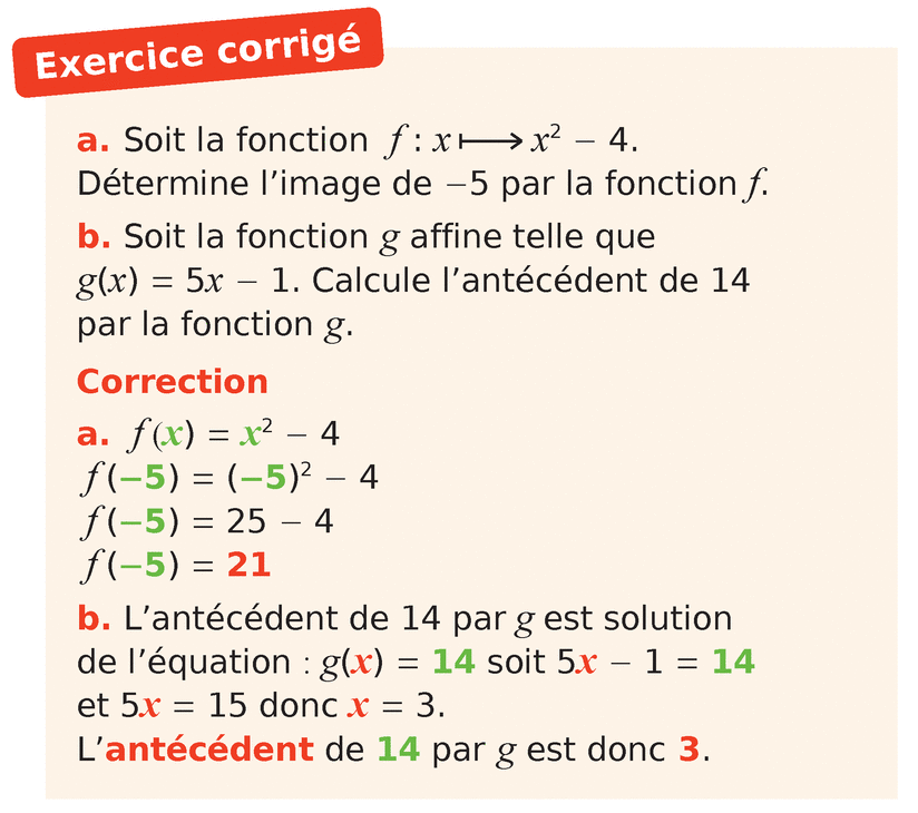 Fonctions - Déterminer une image ou un antécédent à partir d'une expression littérale - Exercice ...