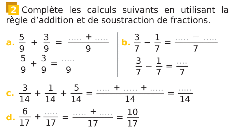 Fractions : les opérations - Additions et soustractions de fractions ...