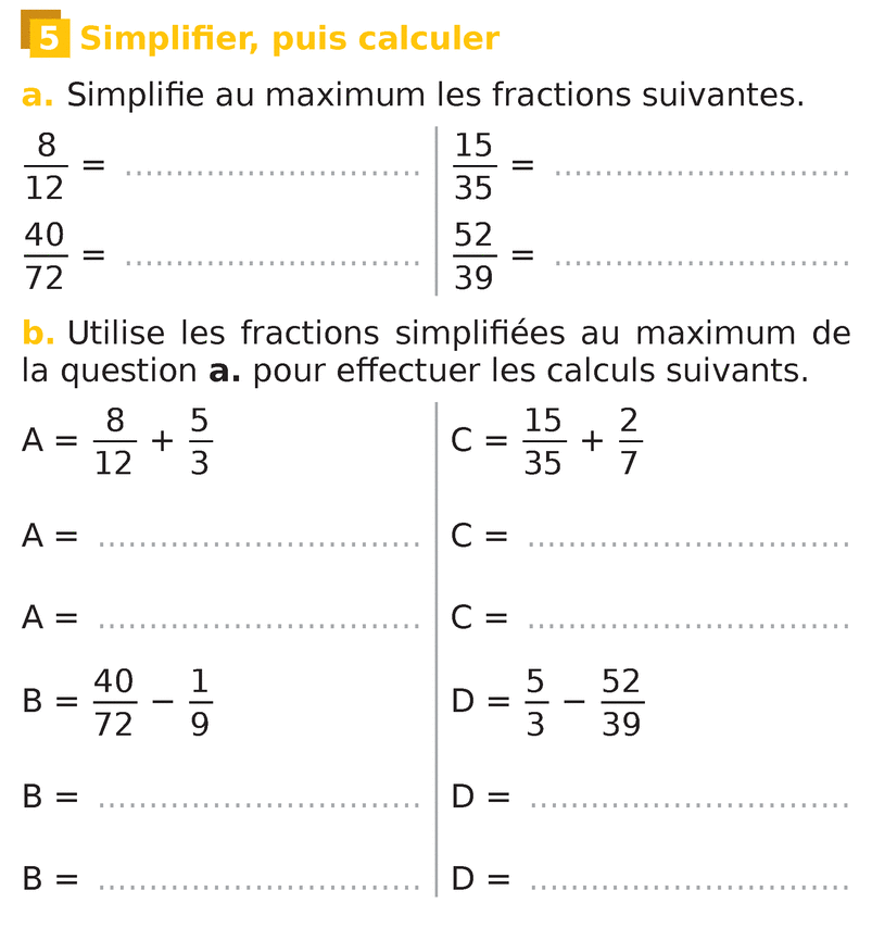 Fractions : les opérations - Additions et soustractions de fractions ...