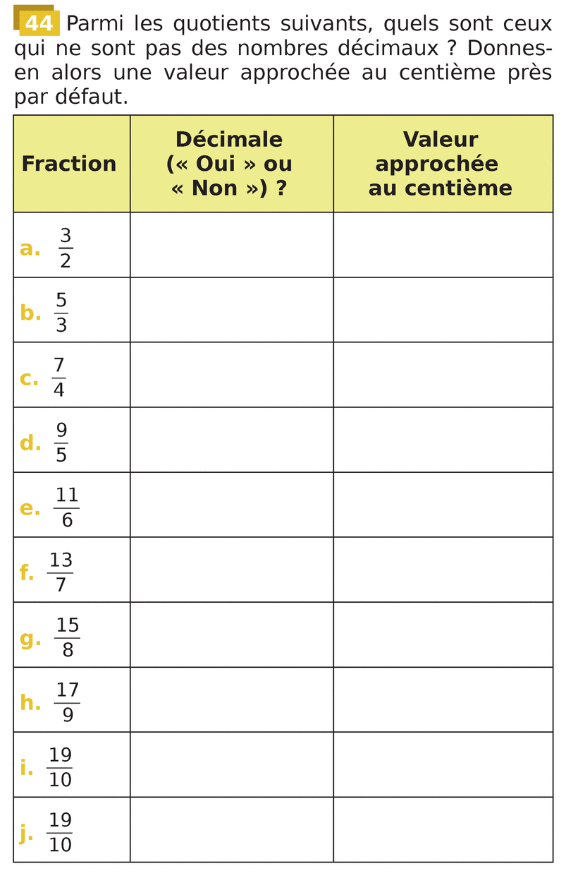 Nombres entiers et décimaux - Diviser un nombre décimal par un nombre ...
