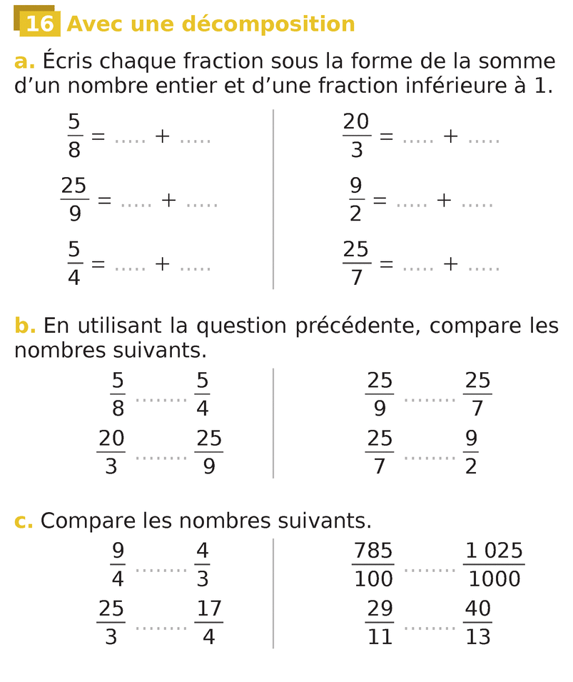 Fractions - Comparer et encadrer des fractions - Exercice n°16 : Avec ...