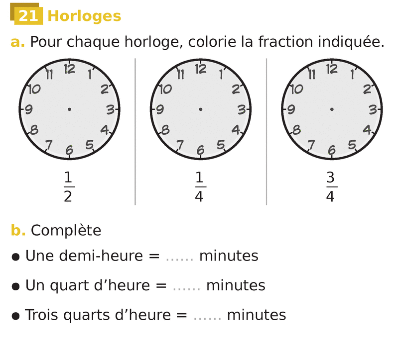 Durées - Savoir utiliser les fractions d’une heure (demi, quart et ...