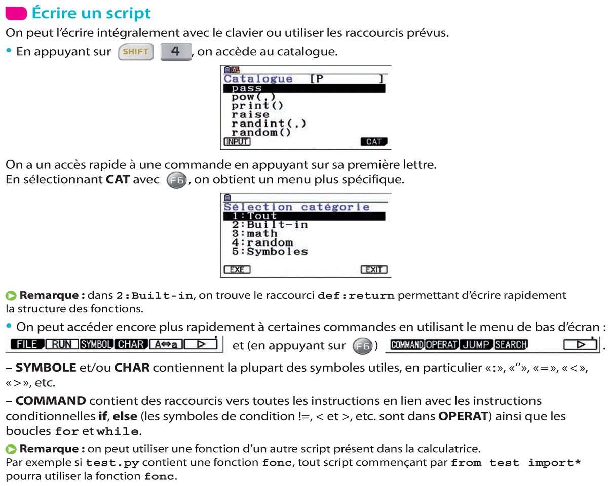 Fiche calculatrice : Calculatrice CASIO GRAPH 90+E - Écrire un script