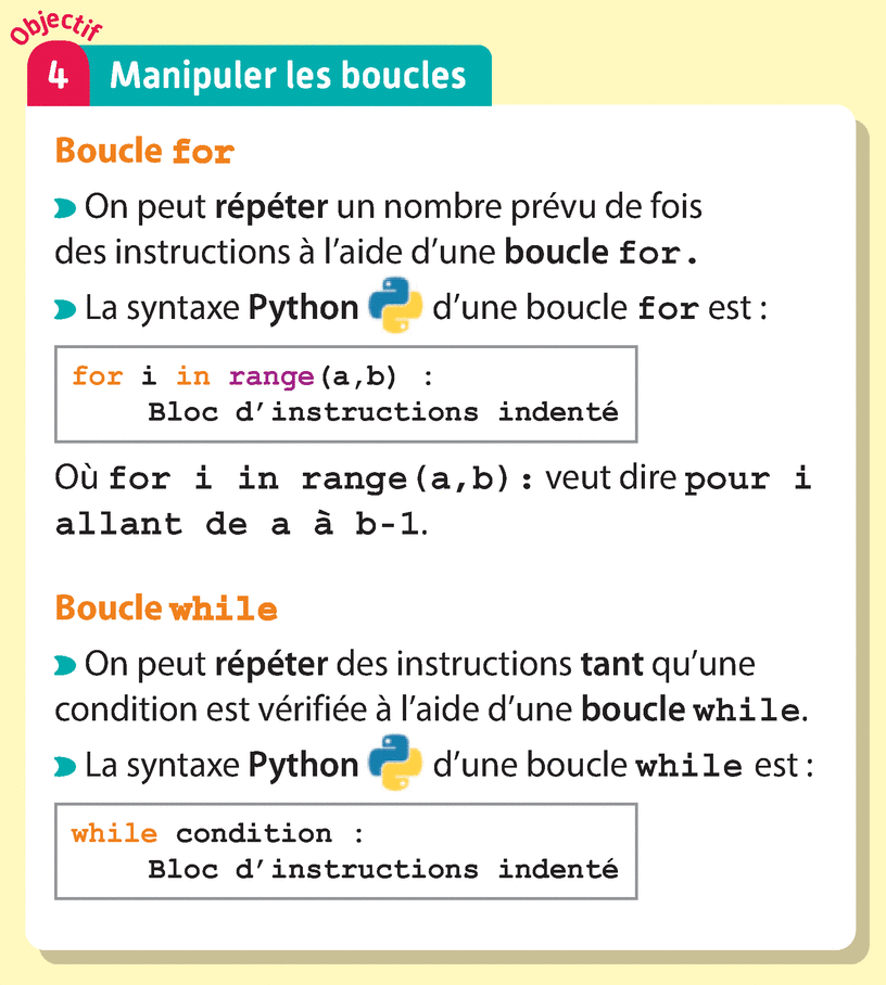 Programmation en langage Python - Fiche méthode n°4 : Manipuler les boucles