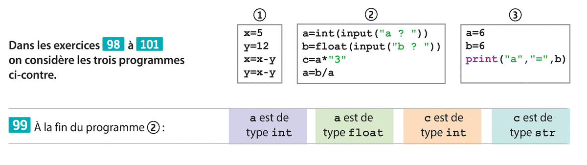 Programmation en langage Python - Manipuler les variables - QCM n°99