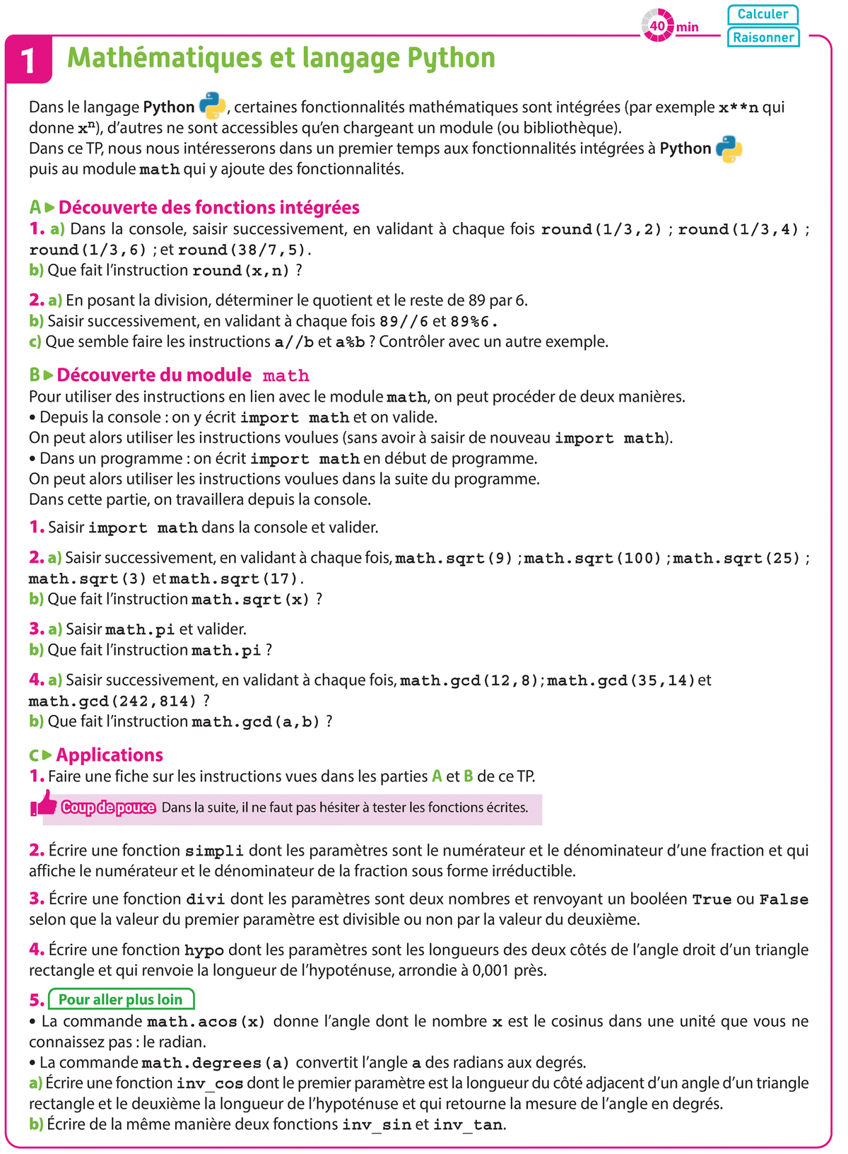 Programmation en langage Python - TP n°1 : - Mathématiques et langage ...