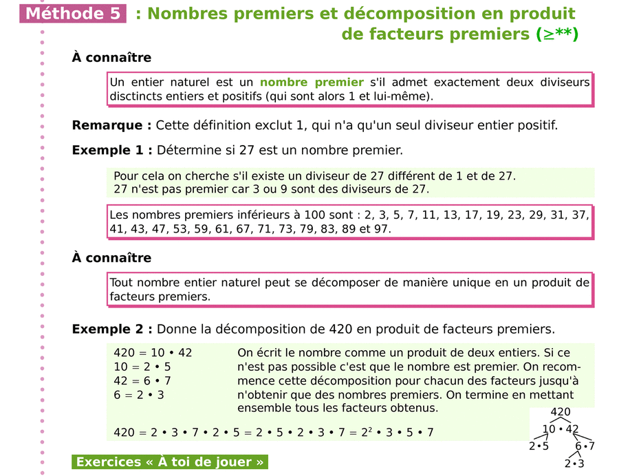 Nombres entiers, multiples, diviseurs - Méthode n°5