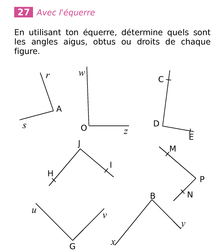 Points, segments, droites, angles - Mesure d'un angle - Exercice n°27