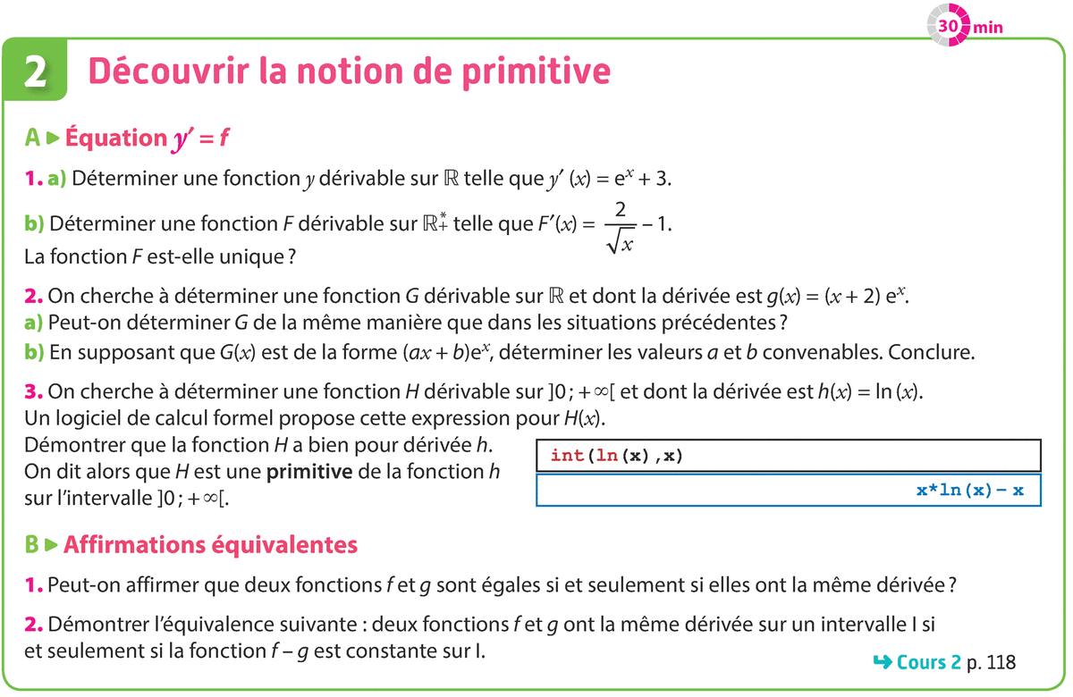 Primitives et équations différentielles - Découvrir la notion de primitive - Activité