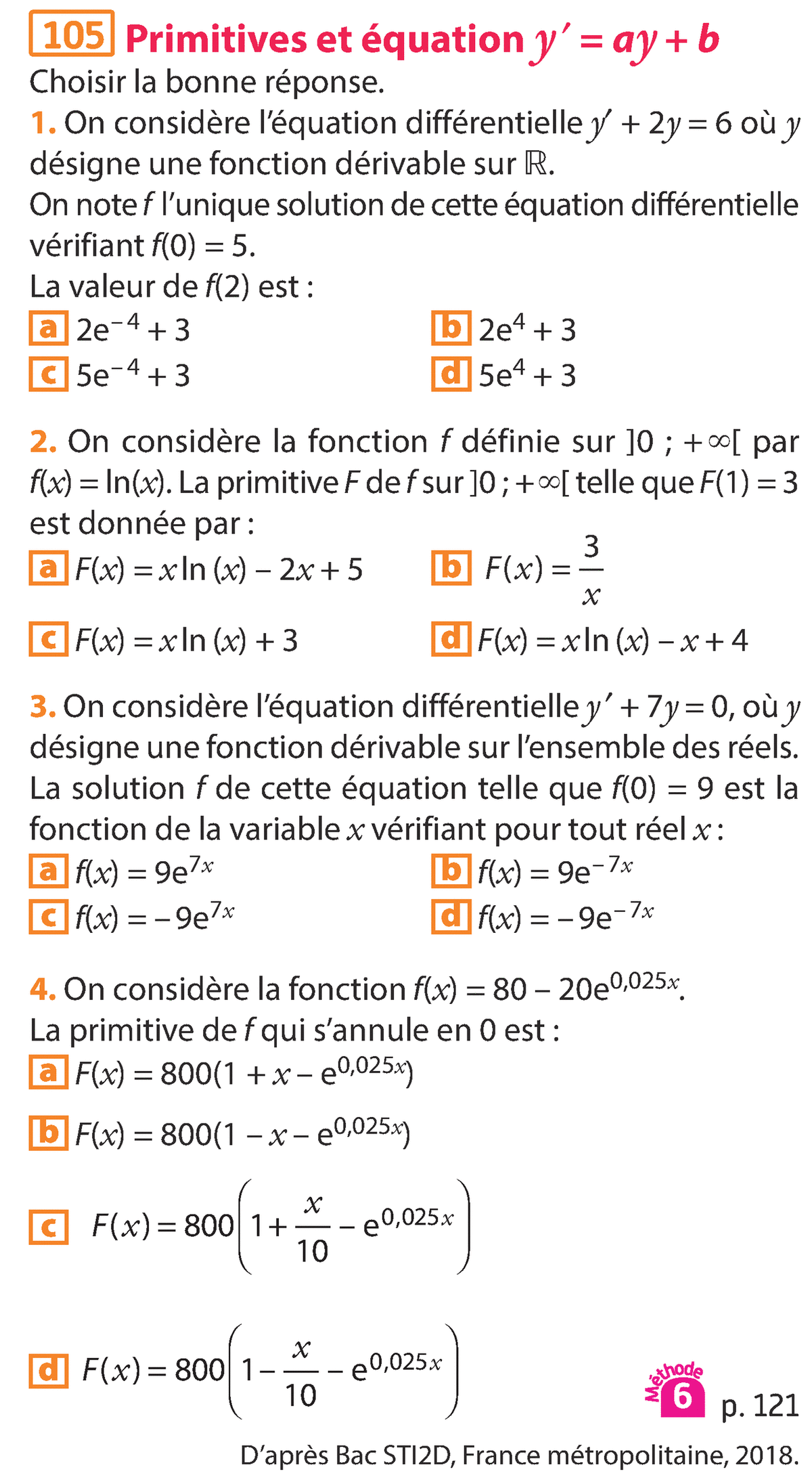 Primitives et équations différentielles - Exercice de révision avec solution n°105 : Primitives ...