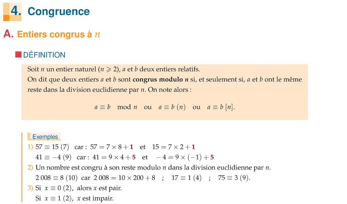 Multiples. Division euclidienne. Congruence - Congruence - Entiers ...