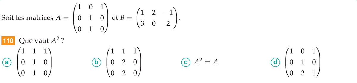Matrices : opérations - QCM d'auto-évaluation n°110