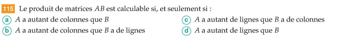 Matrices : opérations - QCM d'auto-évaluation n°115
